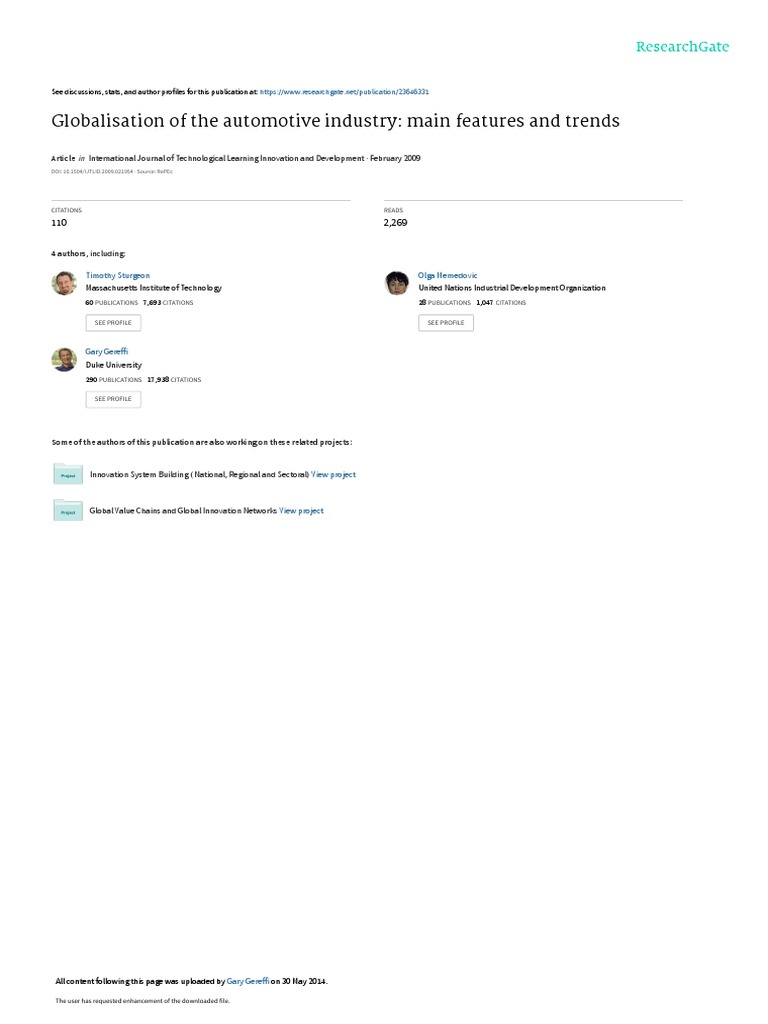 Globalisation of The Automotive Industry: Main Features and Trends ...