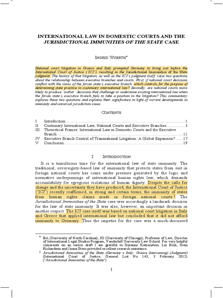 Jurisdictional Immunities of The State Case: International Law in ...