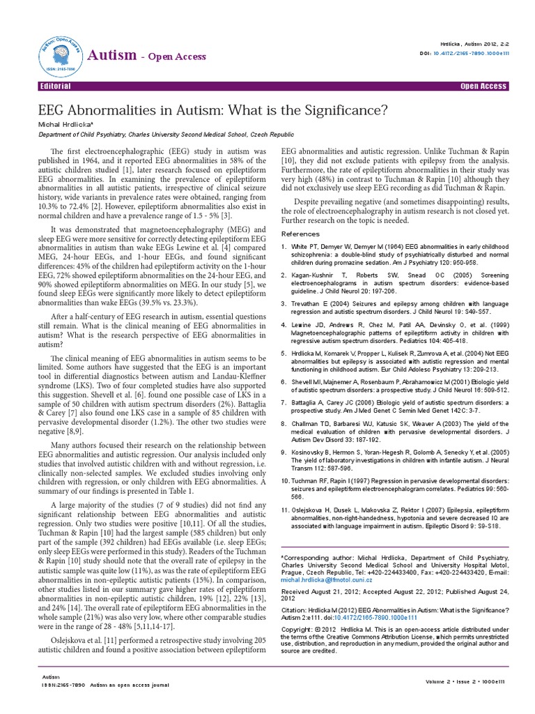 Autism: EEG Abnormalities in Autism: What Is The Significance? | PDF ...