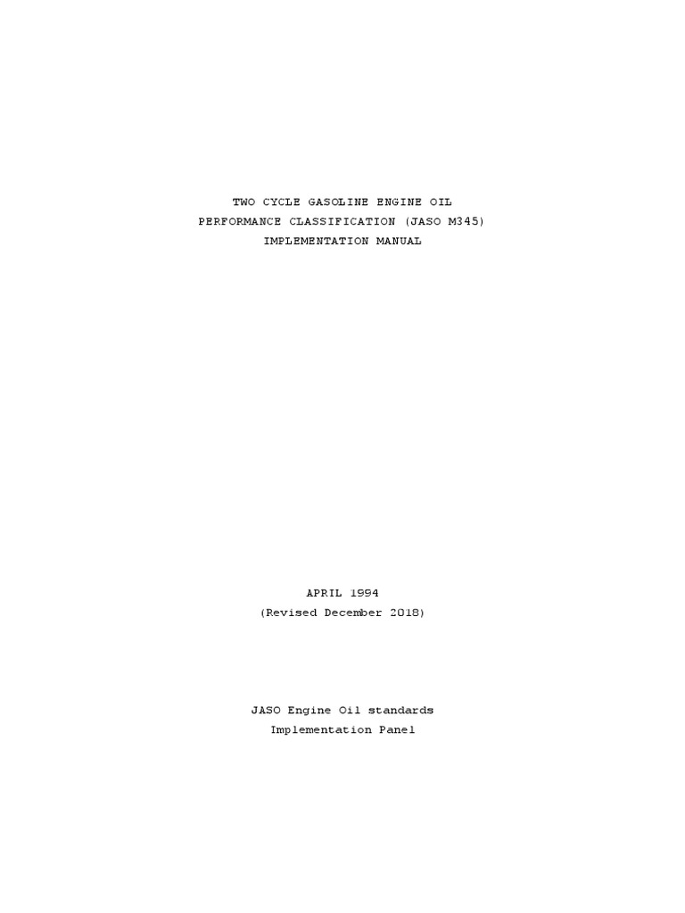 Two Cycle Gasoline Engine Oil Performance Classification (Jaso M345) Implementation Manual | PDF ...