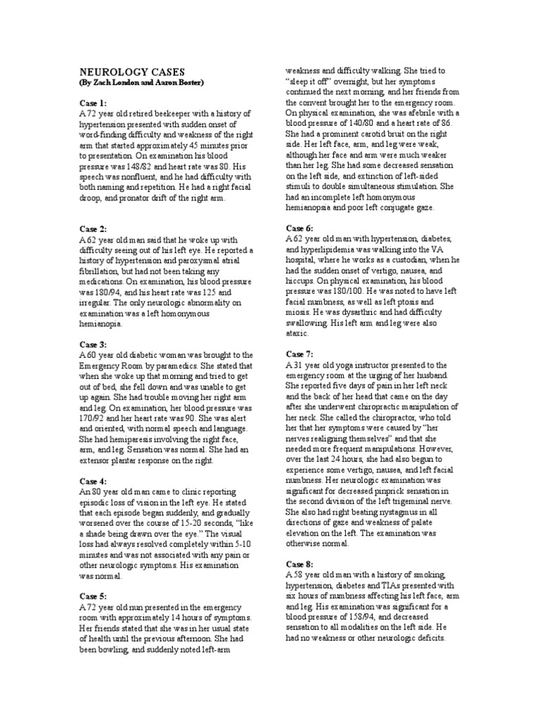 Neurology Case Studies and Diagnoses | PDF | Human Leg | Anatomical ...