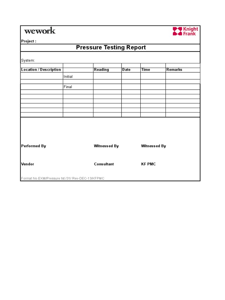 Pressure Testing Report Summary | PDF