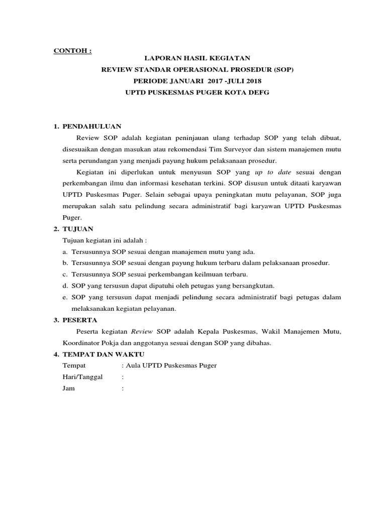 Contoh Laporan Hasil Review SK SOP 2018 | PDF