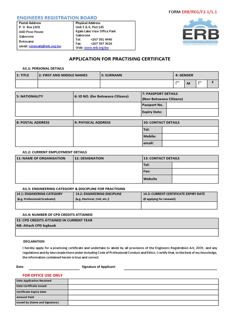ERB Practising Certificate Application Form | PDF | Government And ...