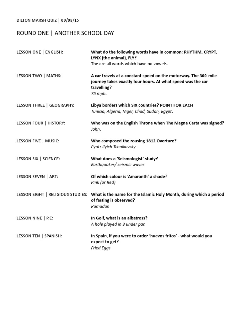 Yet Another Five-Round Pub Quiz | PDF