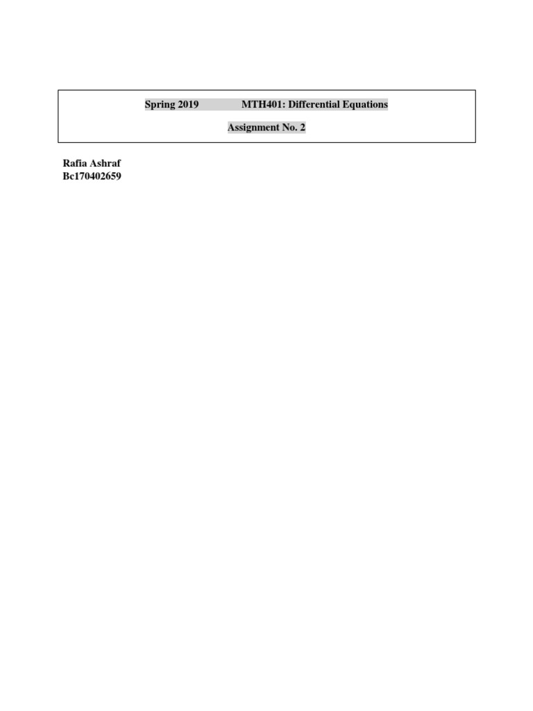 Spring 2019 MTH401: Differential Equations Assignment No. 2 | PDF