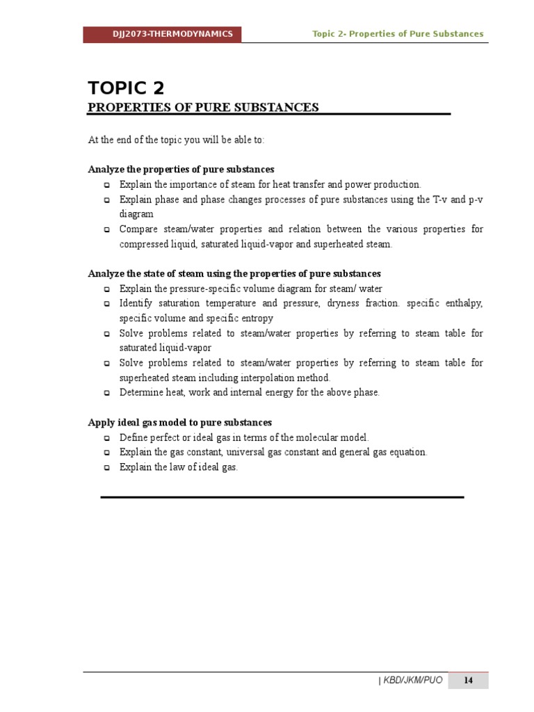 Topic 2 Properties of Pure Substances | PDF | Phase (Matter) | Gases