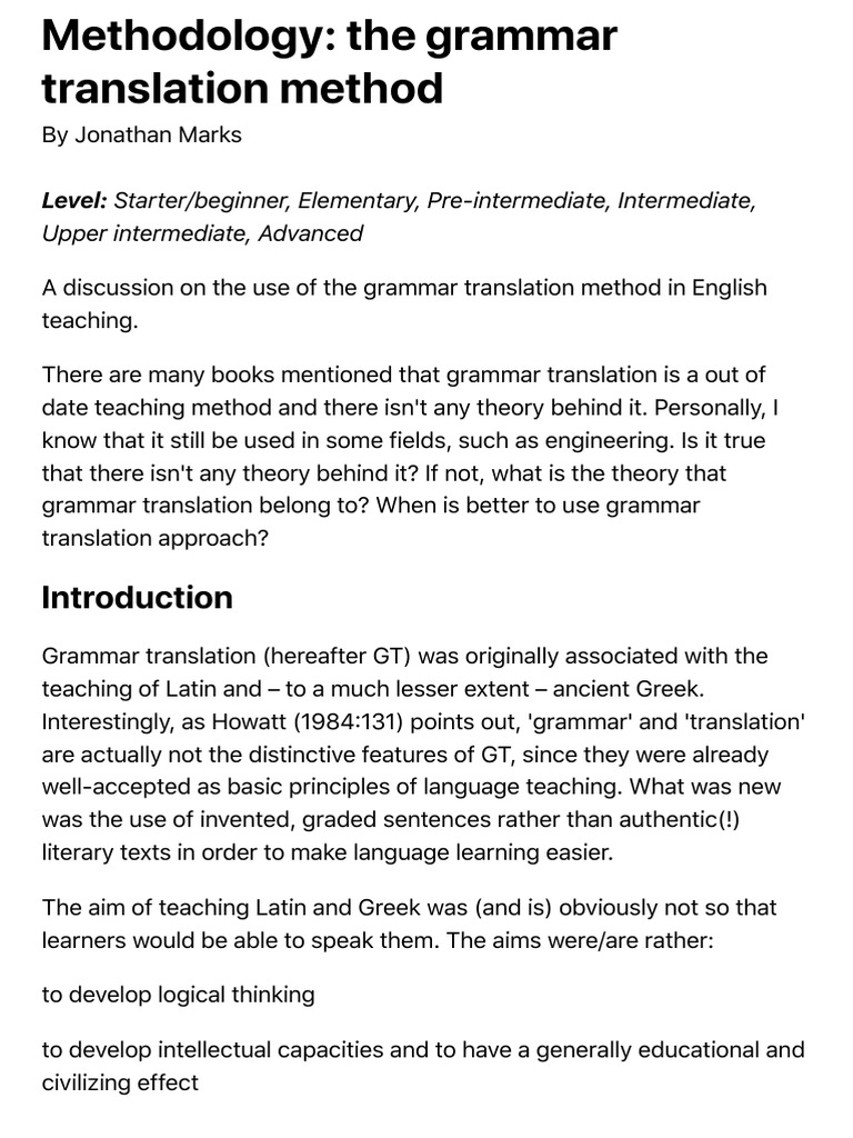 Grammar - Translation Method | PDF | Language Education | Learning
