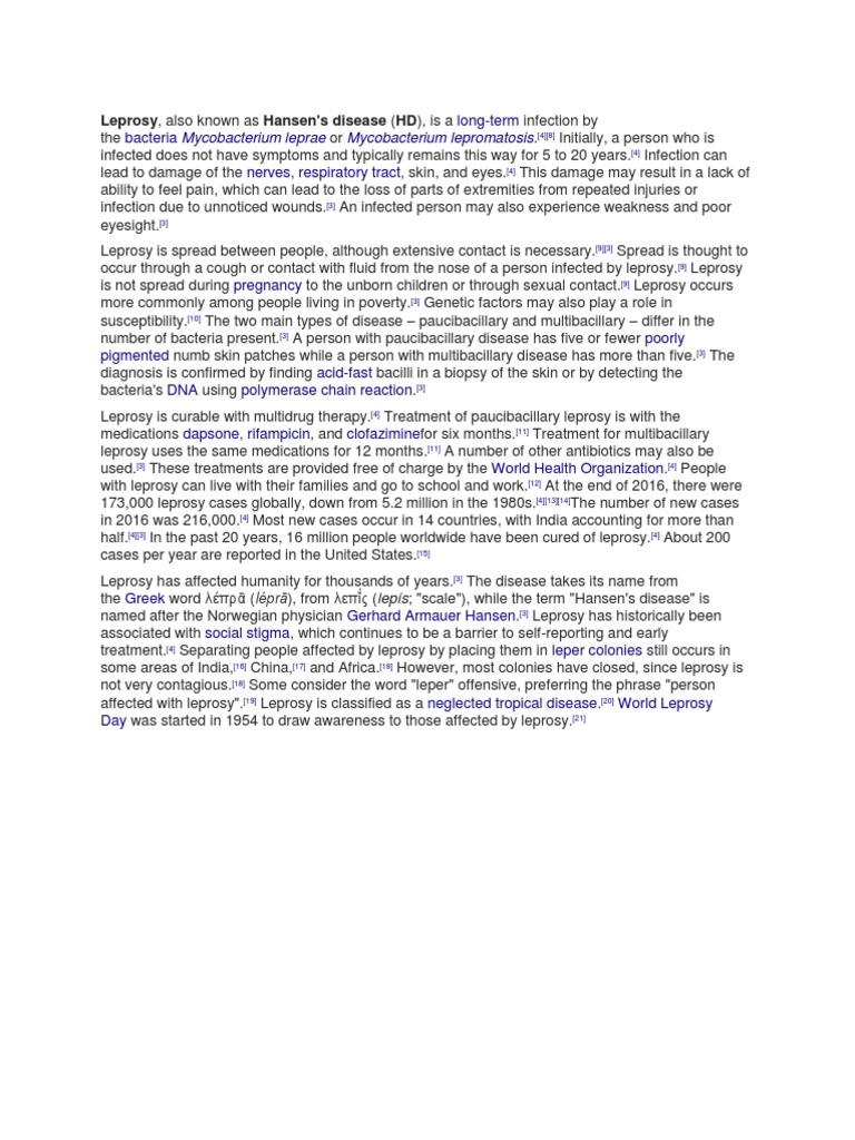 Mycobacterium Leprae Mycobacterium Lepromatosis: Leprosy, Also Known As Hansen's Disease (HD ...