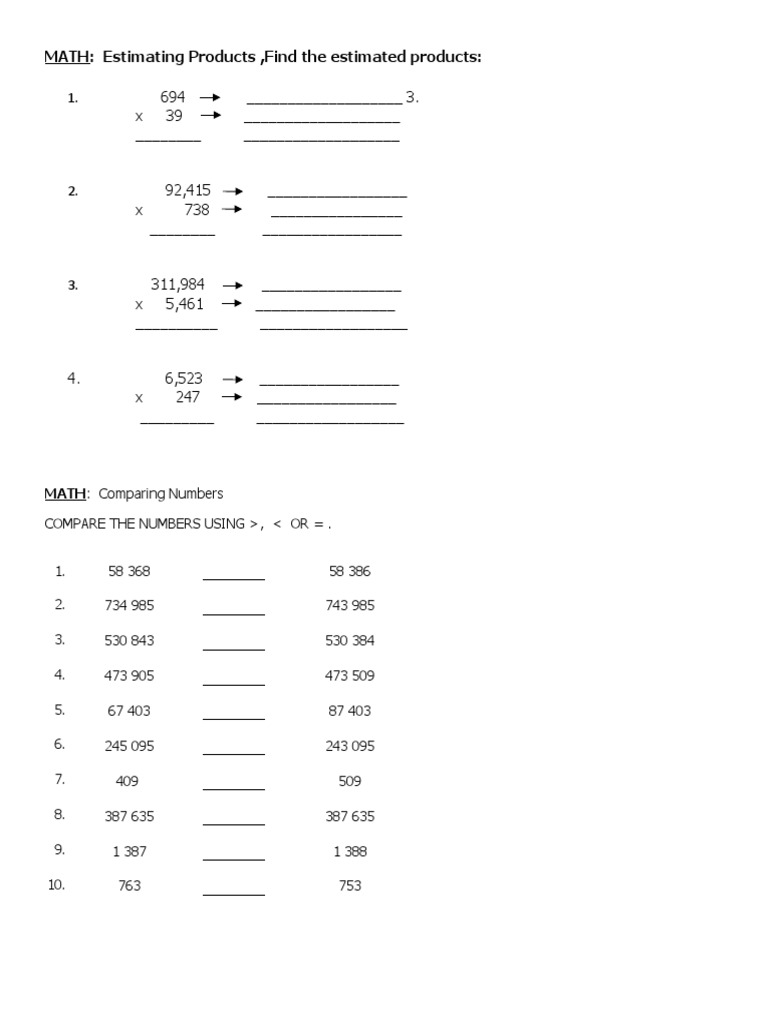 Grade 4 Estimating Products Worksheet | PDF | Mathematical Logic ...