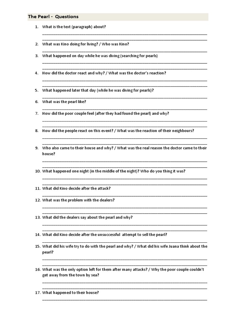 The Pearl - Questions | PDF | Violence