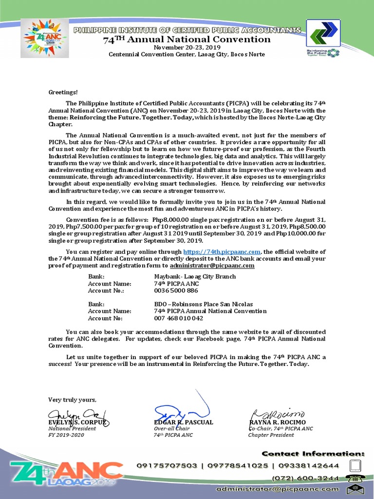 Invitation Letter 74th ANC | PDF | Banks | Service Industries