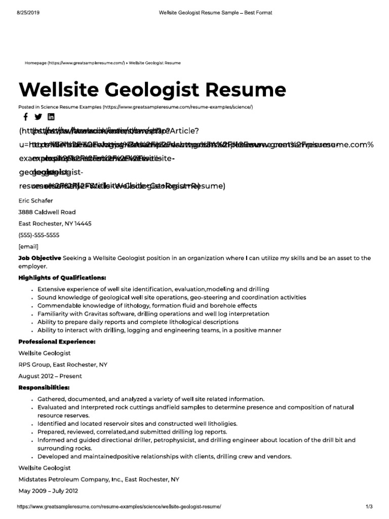 Wellsite Geologist Resume Sample - Best Format PDF | PDF