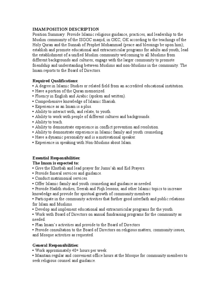 Imam Position | PDF | Imam | Mosque