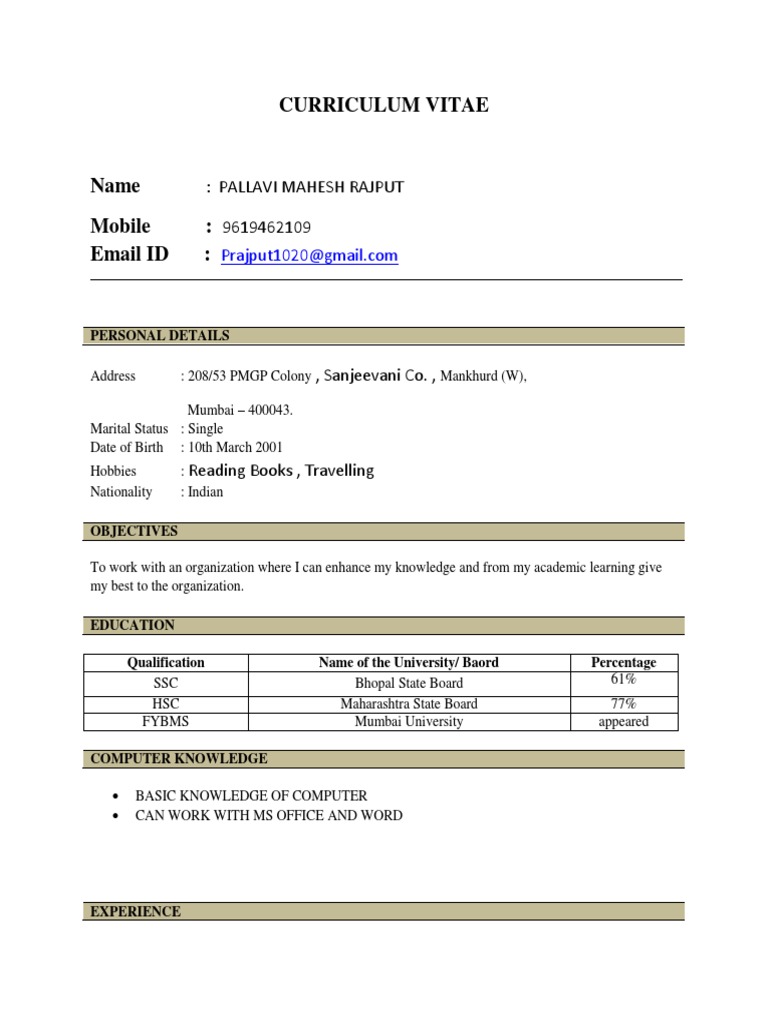 Curriculum Vitae:: Pallavi Mahesh Rajput 9619462109 | PDF | Career & Growth