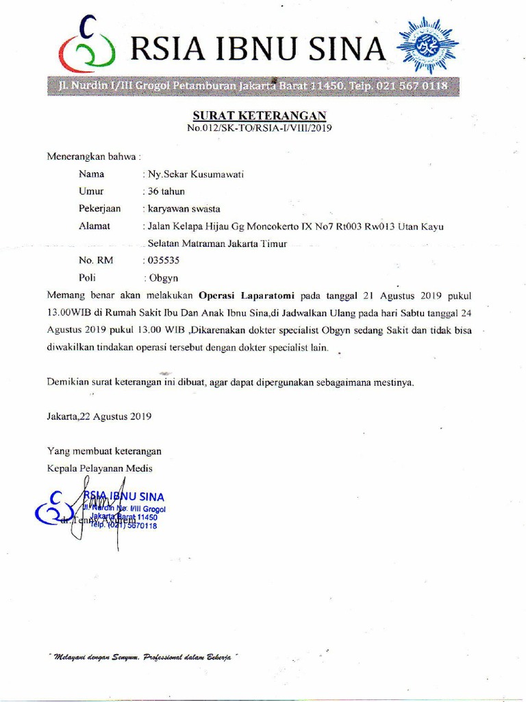 Surat Keterangan Operasi PDF | PDF