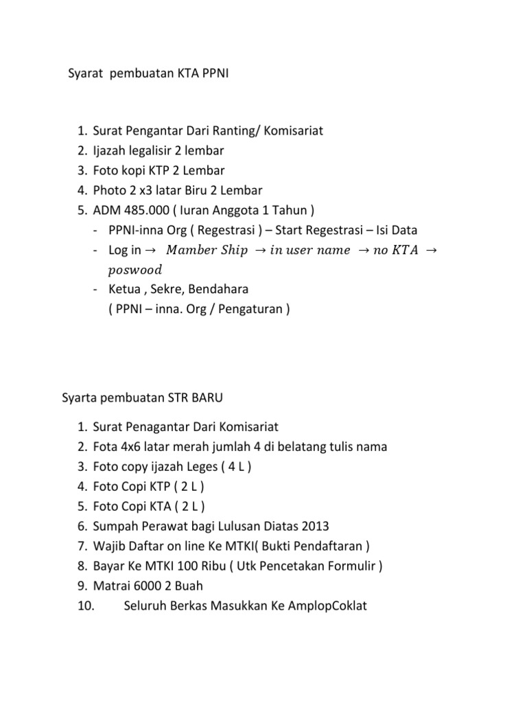 Syarat Pembuatan KTA, STR, PPNI | PDF