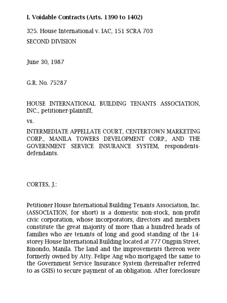 Voidable Contracts Cases | PDF | Annulment | Lease