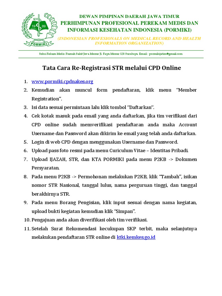 Tata Cara Re-Registrasi STR Melalui CPD Online | PDF