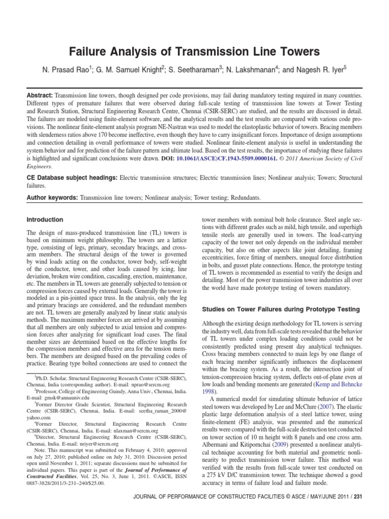 2011 Failure Analysis of Transmission Line Towers | PDF | Buckling ...