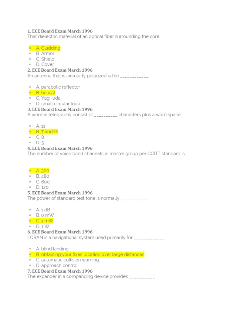 ECE Board Exam Review Questions | PDF | Antenna (Radio) | Electronic ...