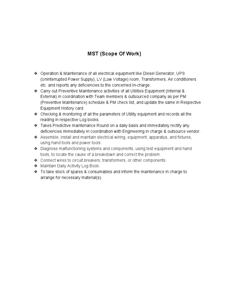 MST (Scope of Work) | PDF
