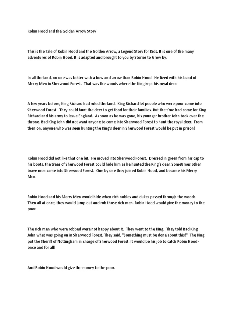 Robin Hood and The Golden Arrow Story | PDF | Robin Hood