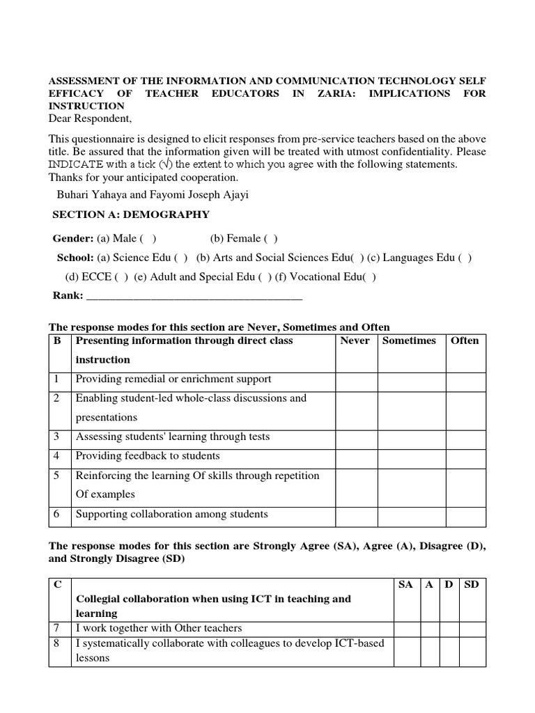 Assessment of The Information and Communication Technology Self ...