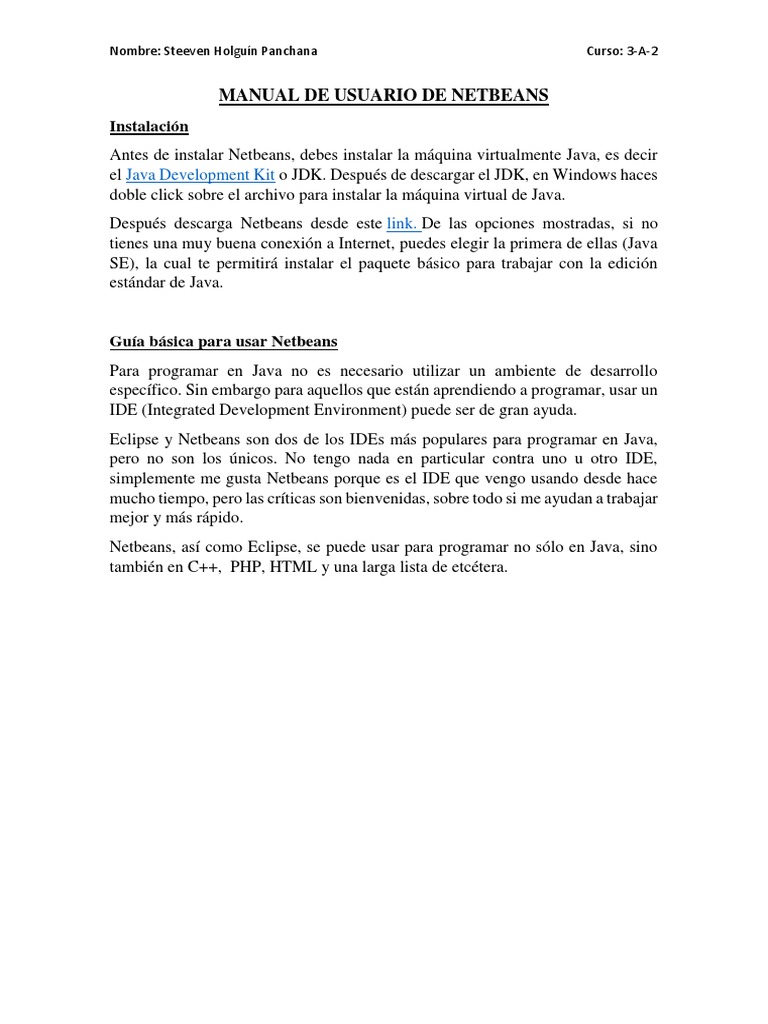 Manual de Usuario de Netbeans | PDF | Entorno de desarrollo integrado | Frijoles Netos