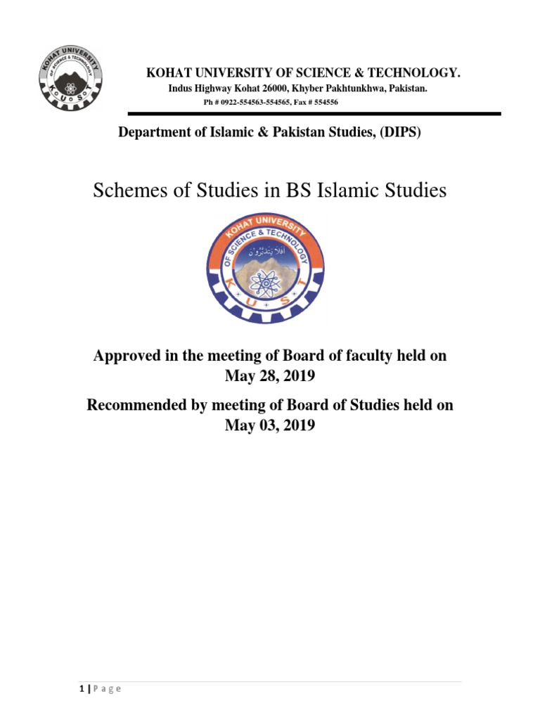 BS in Islamic Studies, Scheme of Studies Approved | PDF | Hadith | Sharia