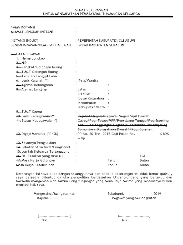 Surat Keterangan Tunjangan Keluarga | PDF