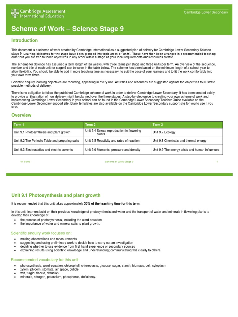 Scheme of Work Science Stage 9 - 2018 - tcm143-353968 | PDF ...