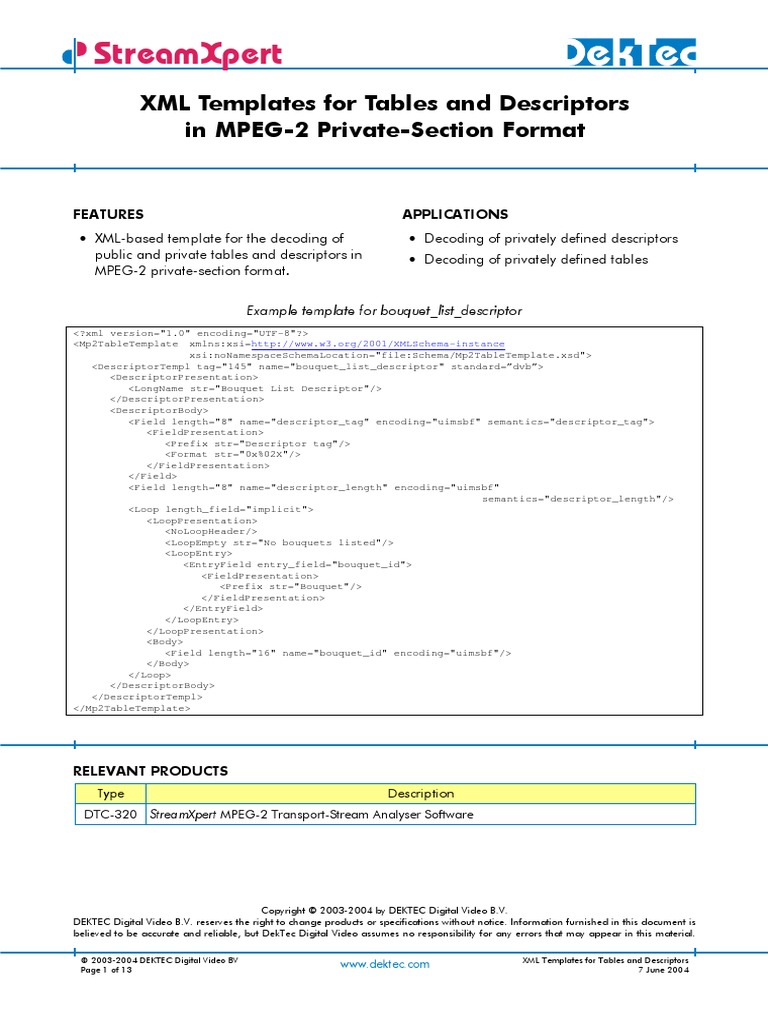 Table and Descriptor Templates PDF | PDF | Xml Schema | Xml