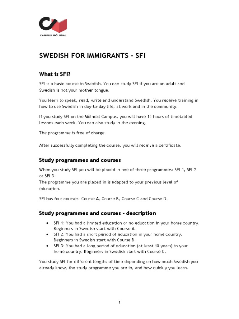 An Introduction to SFI: Swedish for Immigrants - A Free Swedish Language Program for Adult ...