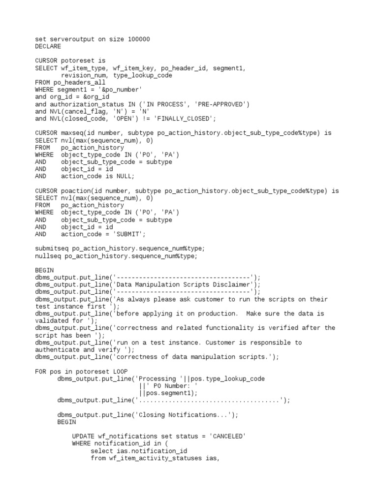 Oracle EBS PO Pre-Approved, In-Progress Reset Procedure | PDF | Areas ...