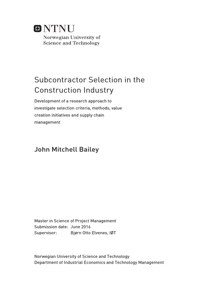Subcontractor Selection in The Construction Industry | PDF | Validity ...