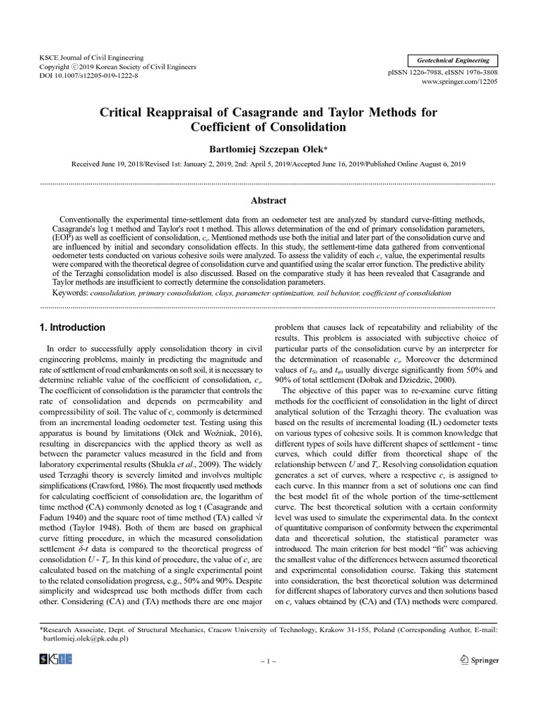 2019 Critical Reappraisal of Casagrande and Taylor Methods For ...
