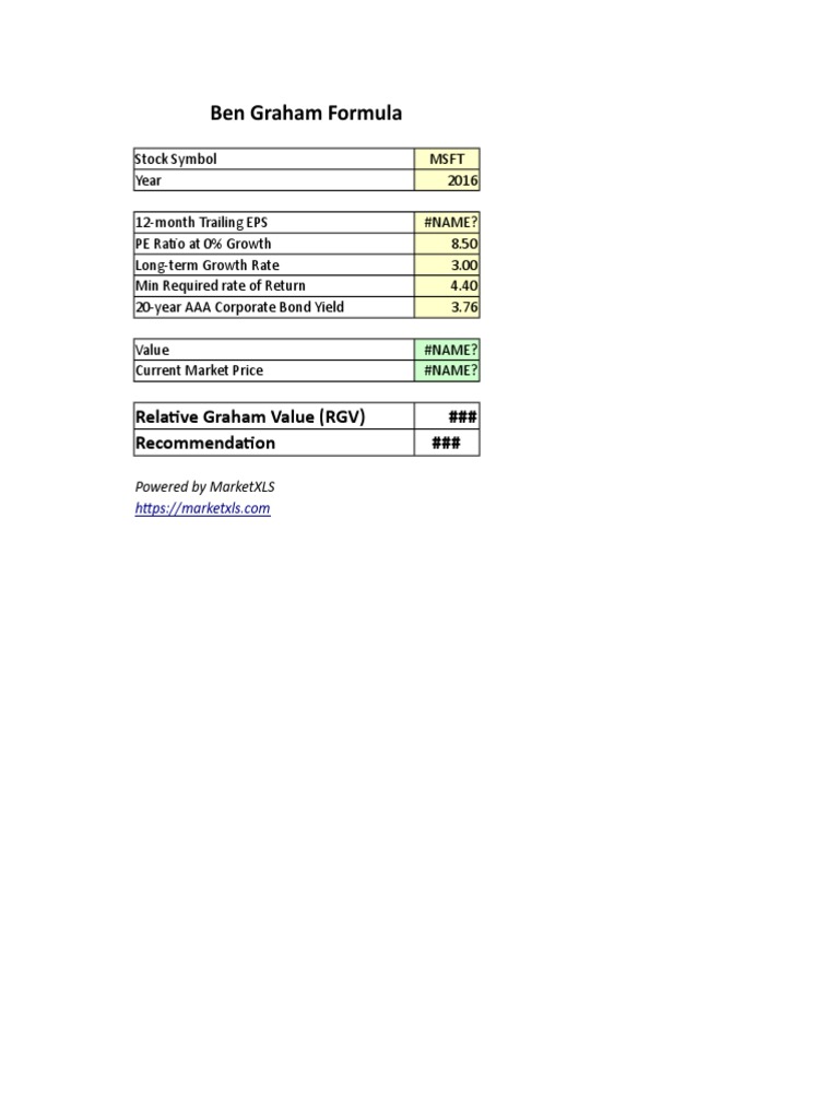 Ben Graham Formula: Relative Graham Value (RGV) ### Recommendation ...