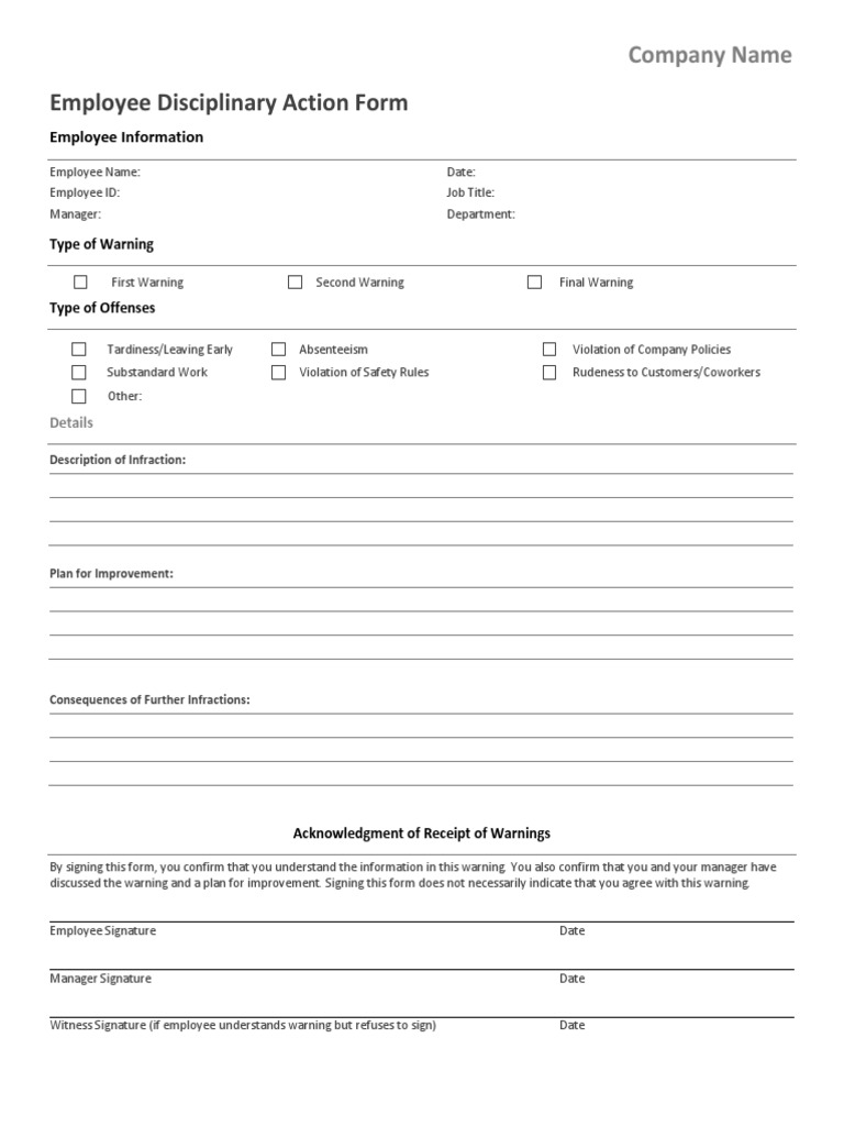 Employee Disciplinary Action Form 2 2 | PDF