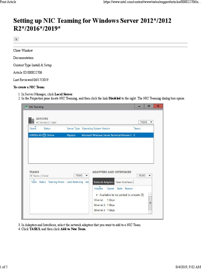 Setting Up NIC Teaming For Windows Server 2012 /2012 R2 /2016 /2019 ...