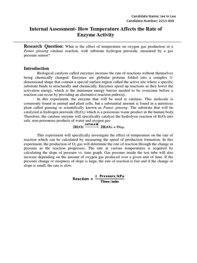Ia How Temperature Affects The Rate Of Enzyme Activity Pdf Catalase Reaction Rate