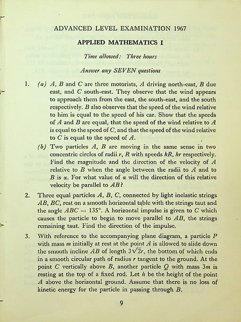 1967 AL Applied Mathematics Paper 1, 2 | PDF 1967 AL Applied Mathematics Paper 1, 2 | PDF