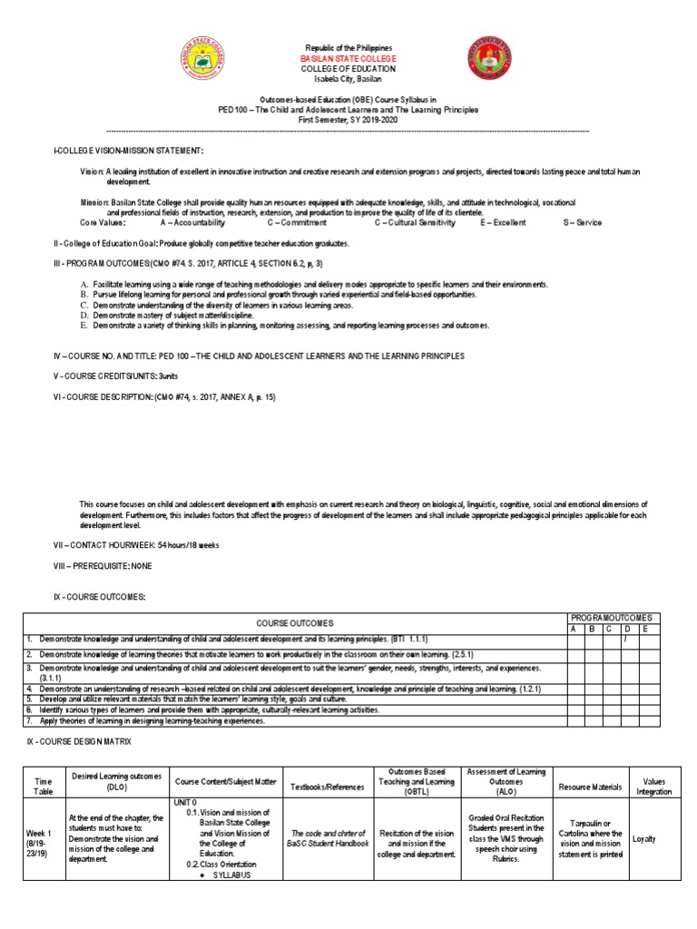 REVISED Final Syllabus PED 100 | PDF | Preschool | Developmental Psychology