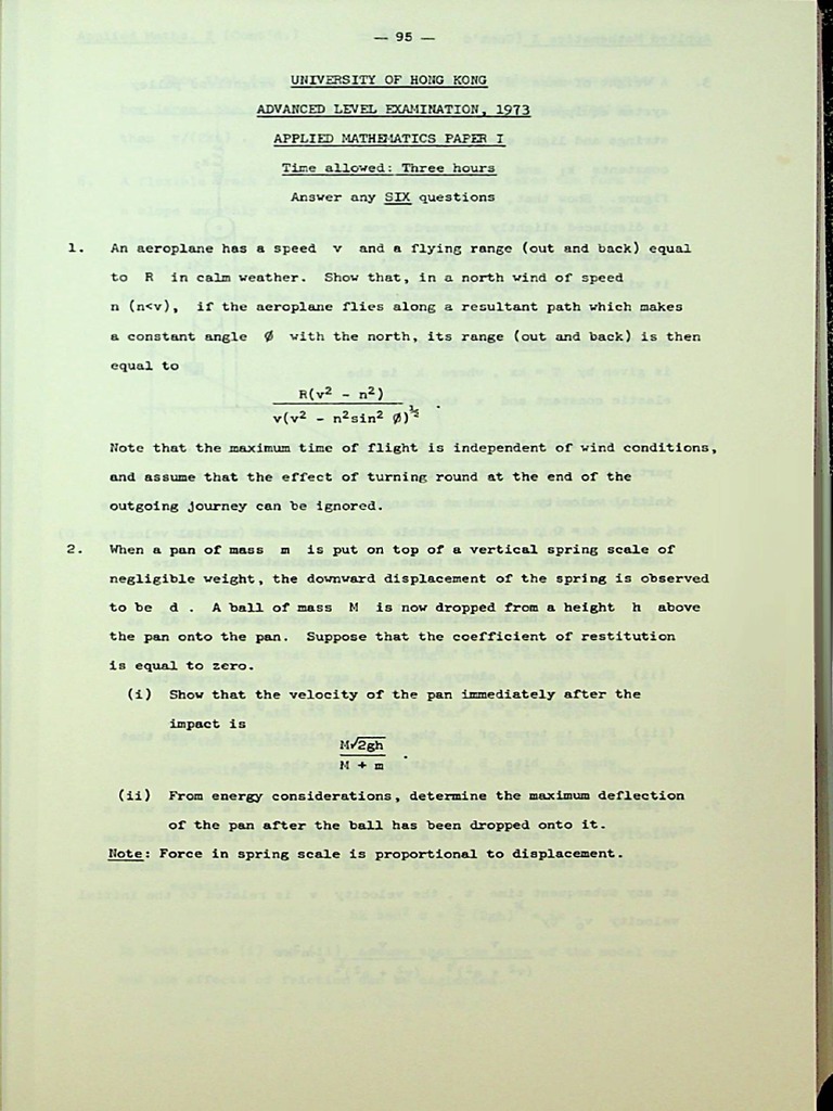 1973 AL Applied Mathematics Paper 1, 2 | PDF