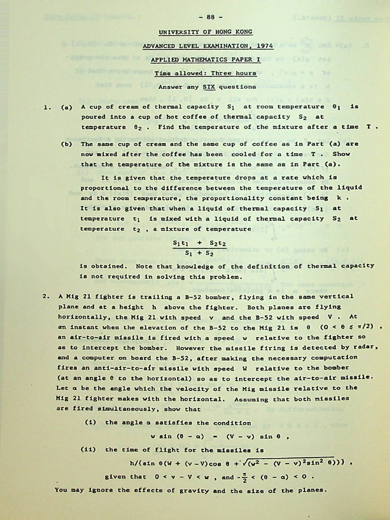 1974 AL Applied Mathematics Paper 1, 2 | PDF