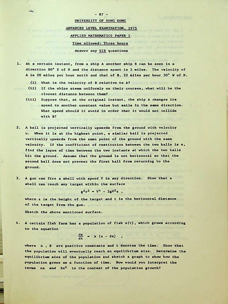 1975 AL Applied Mathematics Paper 1, 2 | PDF