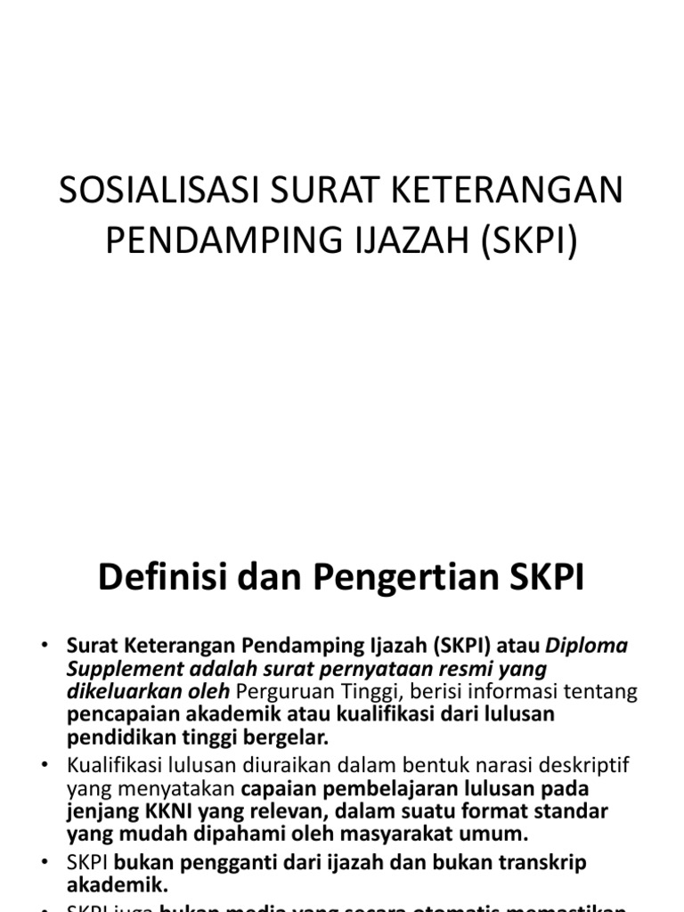 Sosialisasi Surat Keterangan Pendamping Ijazah (Skpi) | PDF
