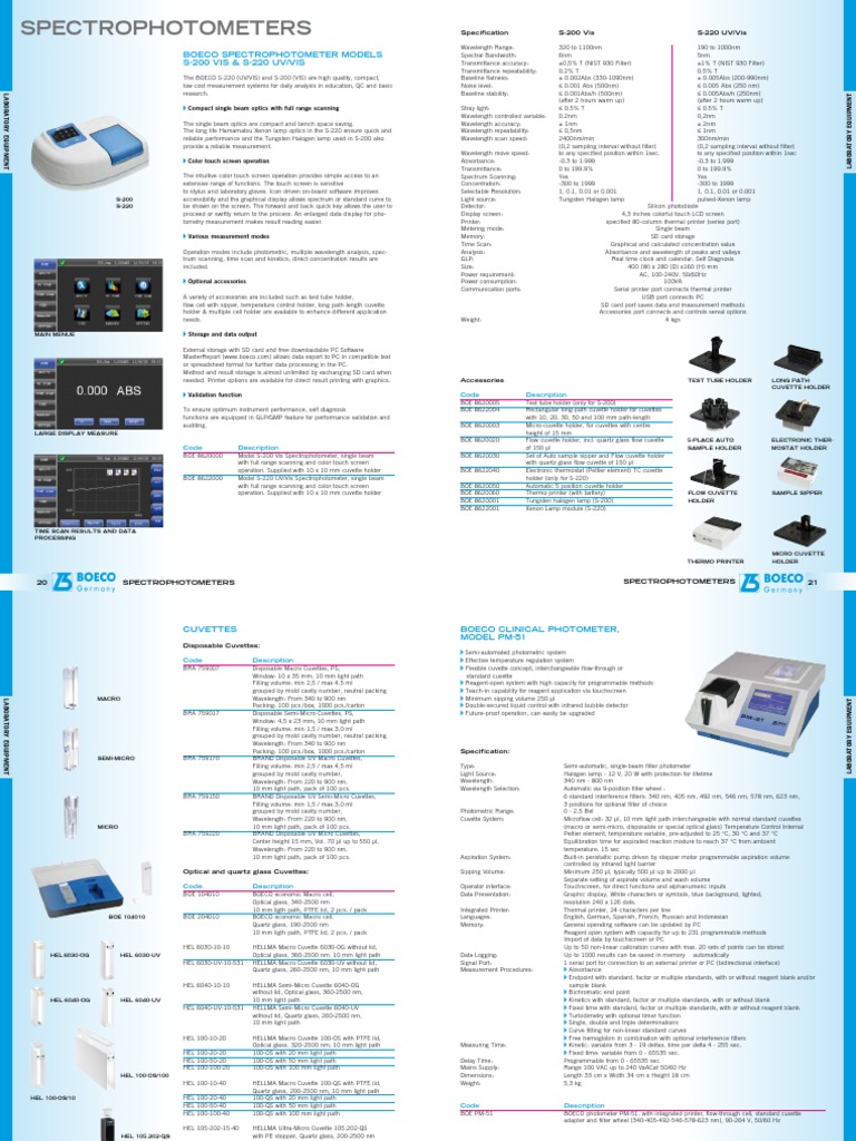 Spectrophotometers: Boeco Spectrophotometer Models S-200 Vis & S-220 Uv ...