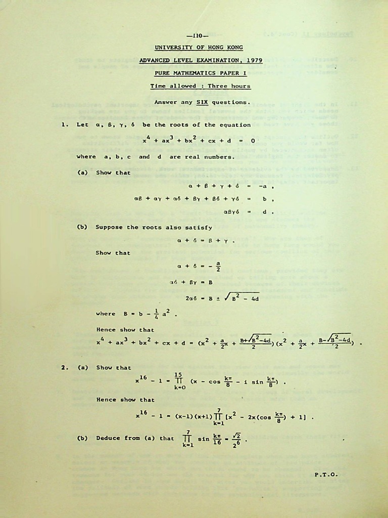 1979 AL Pure Mathematics Paper 1, 2 | PDF 1979 AL Pure Mathematics Paper 1, 2 | PDF