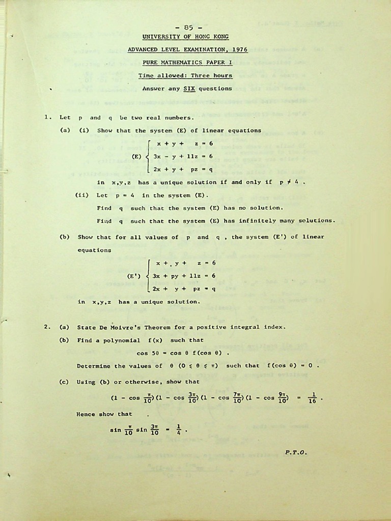 1976 AL Pure Mathematics Paper 1, 2 | PDF